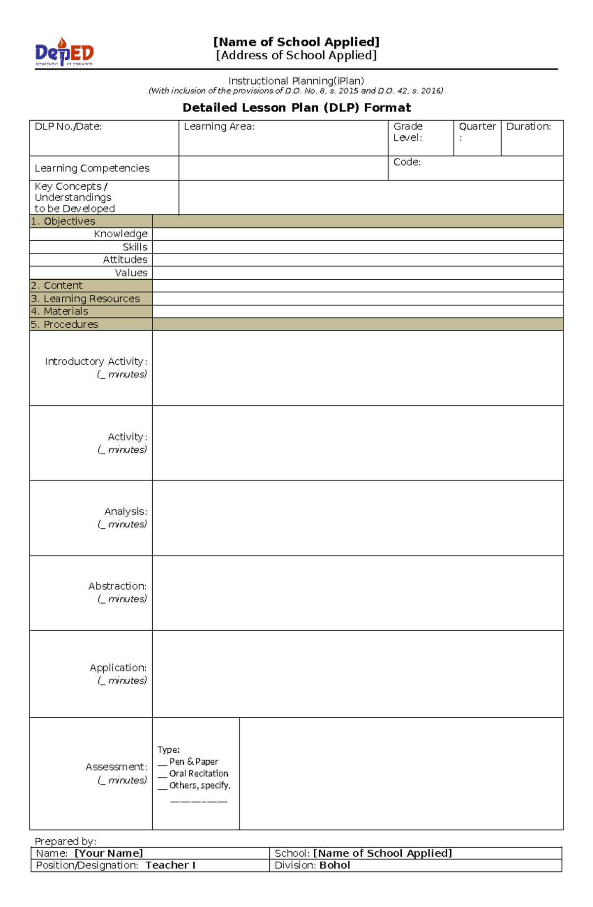 Lesson Plan - [Name of School Applied] [Address of School Applied ...