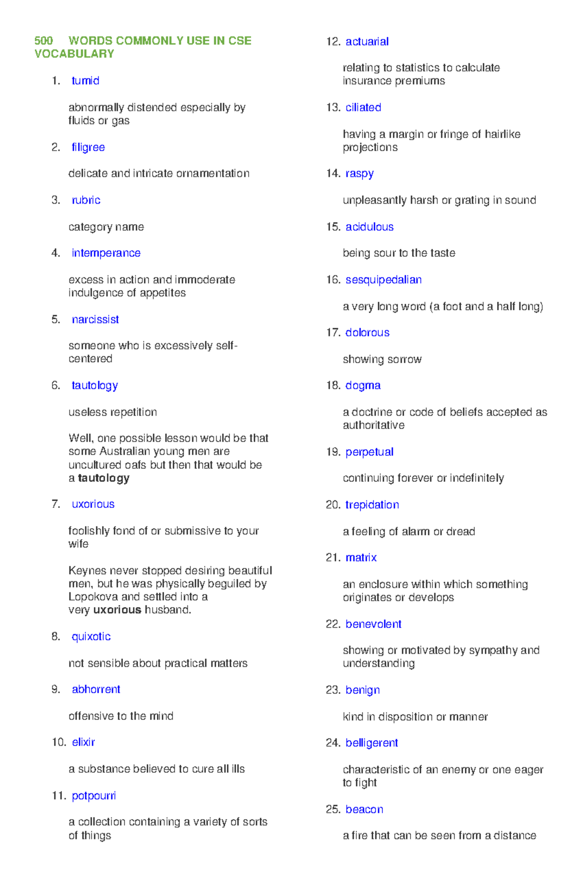CSE Vocabulary: 500 Essential Words for Final Exam Preparation - Studocu