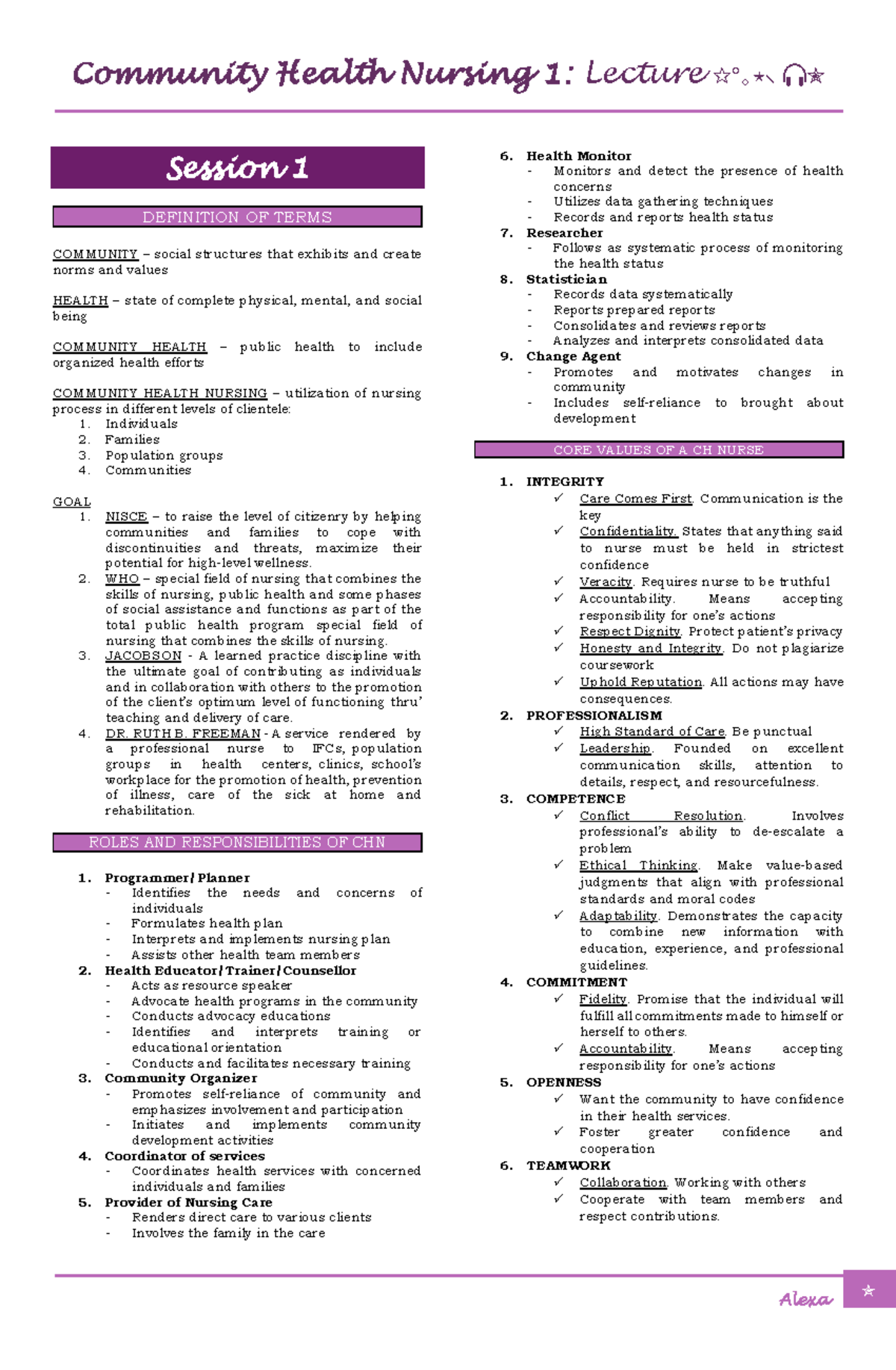 Chn1 [Session 1-5] - Comprehensive Community Health Review Notes - Studocu