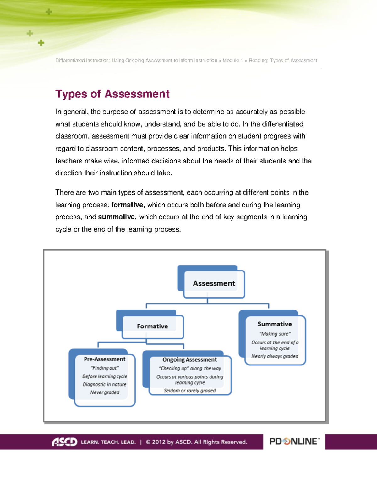 Types of Assessments - Types of Assessment In general, the purpose of ...
