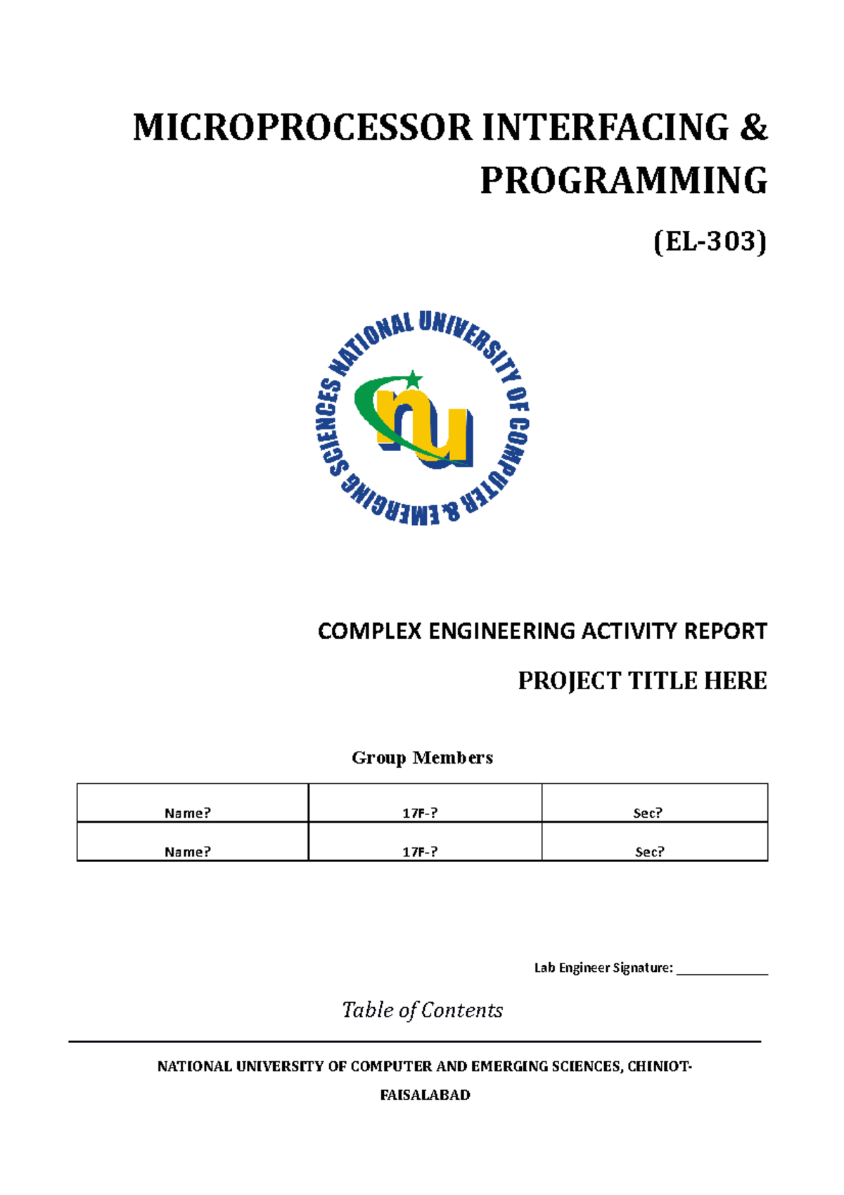 EL-303 Microprocessor Interfacing Project Report Format - Studocu