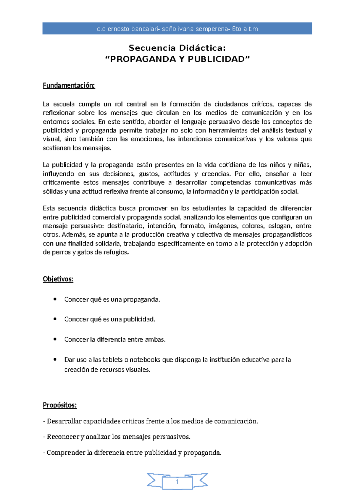 Secuencia Didáctica: Publicidad y Propaganda en 6to A T.M. - Studocu