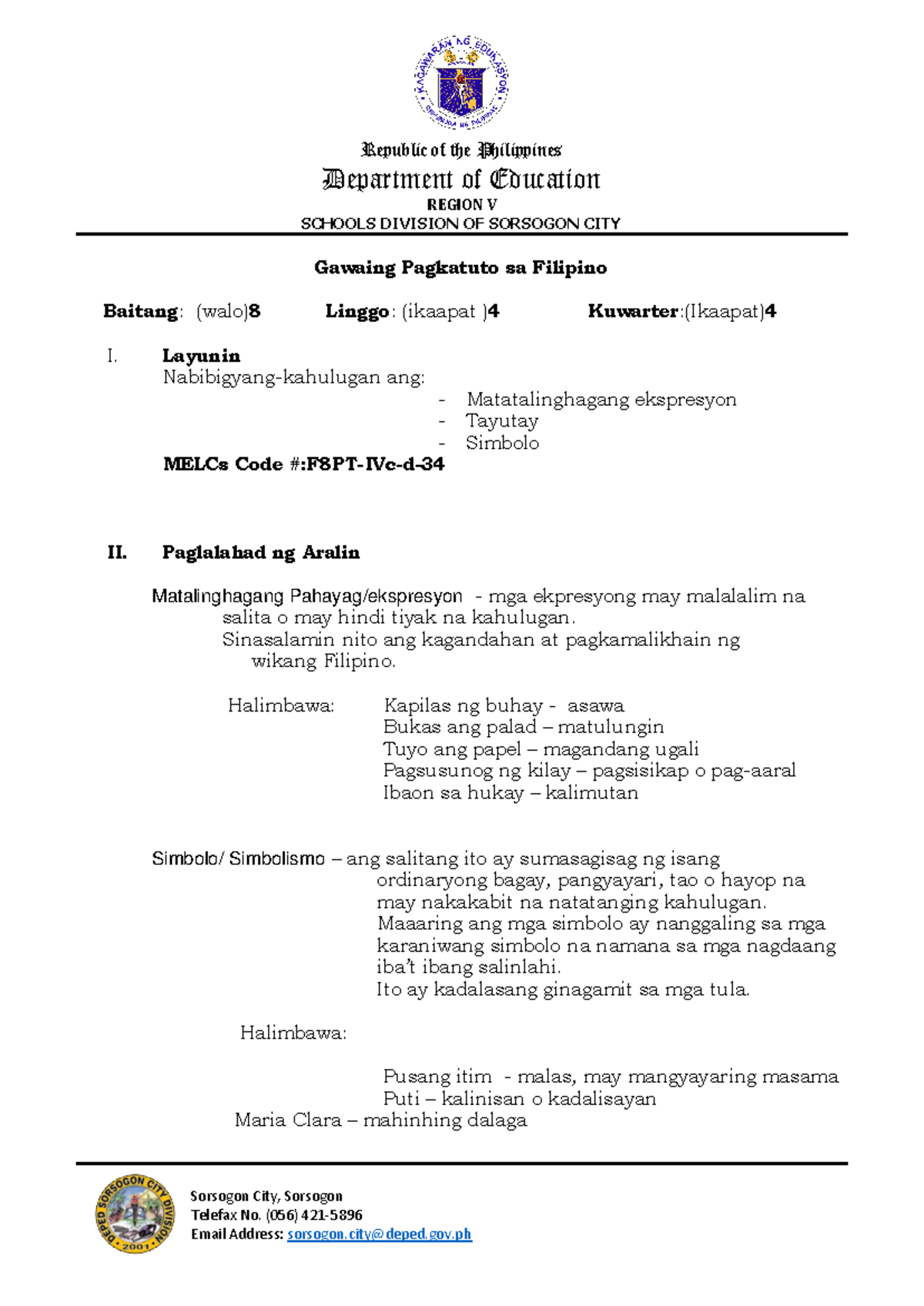 F8-Q4-LAS4 - practice materials - Department of Education REGION V ...