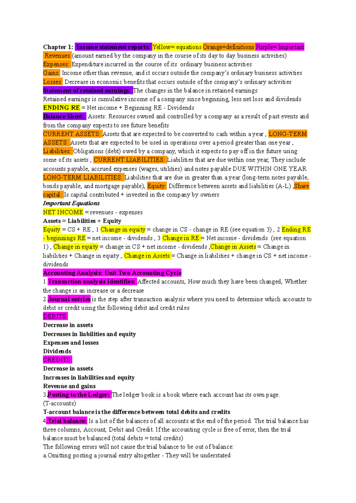 Accounting Cheat Sheet - Income Statement & Cash Flows Analysis - Studocu