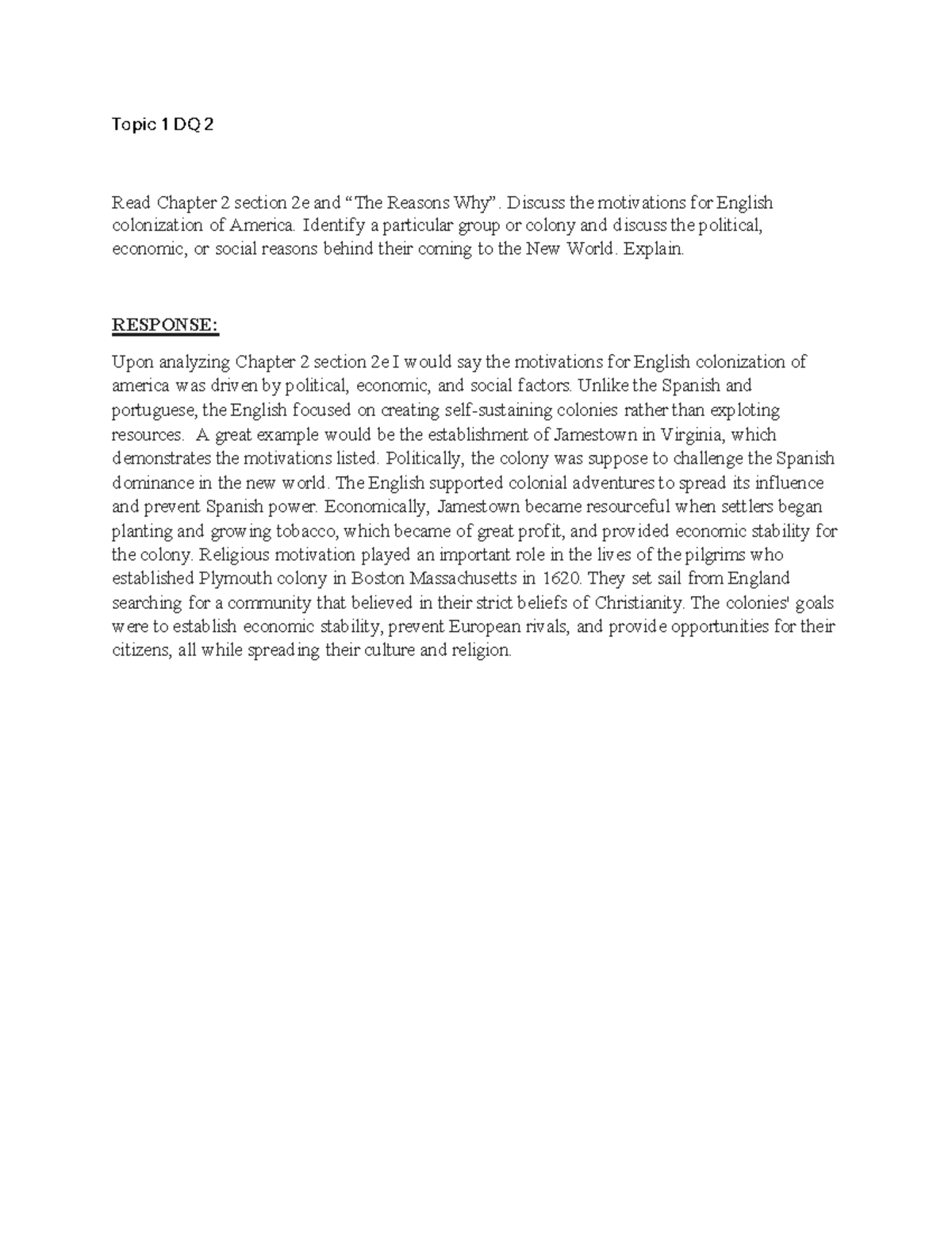 HIS 144 Topic 1 DQ 2 - Discussion Question - Topic 1 DQ 2 Read Chapter ...