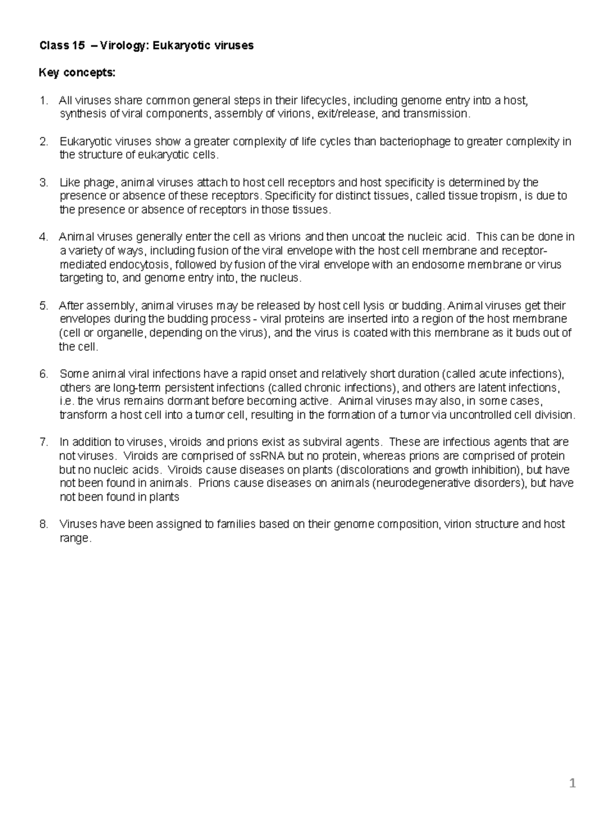 Virology Lecture Notes (Class 15): Eukaryotic Virus Life Cycles and ...