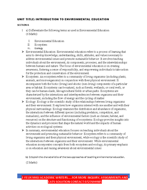 Env lit - ENVIRONMENTAL LITERACY/ DEMONSTRATE ENVIRONMENTAL LITERACY 7 ...