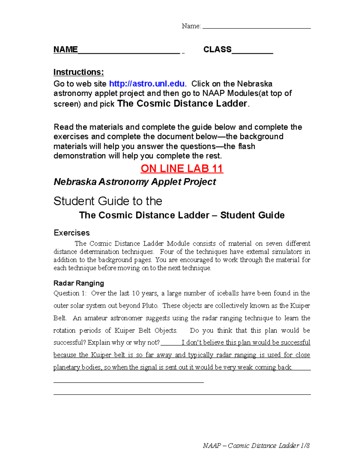 Cosmic Ladder Lab 11: Exploring Distance Determination Techniques - Studocu