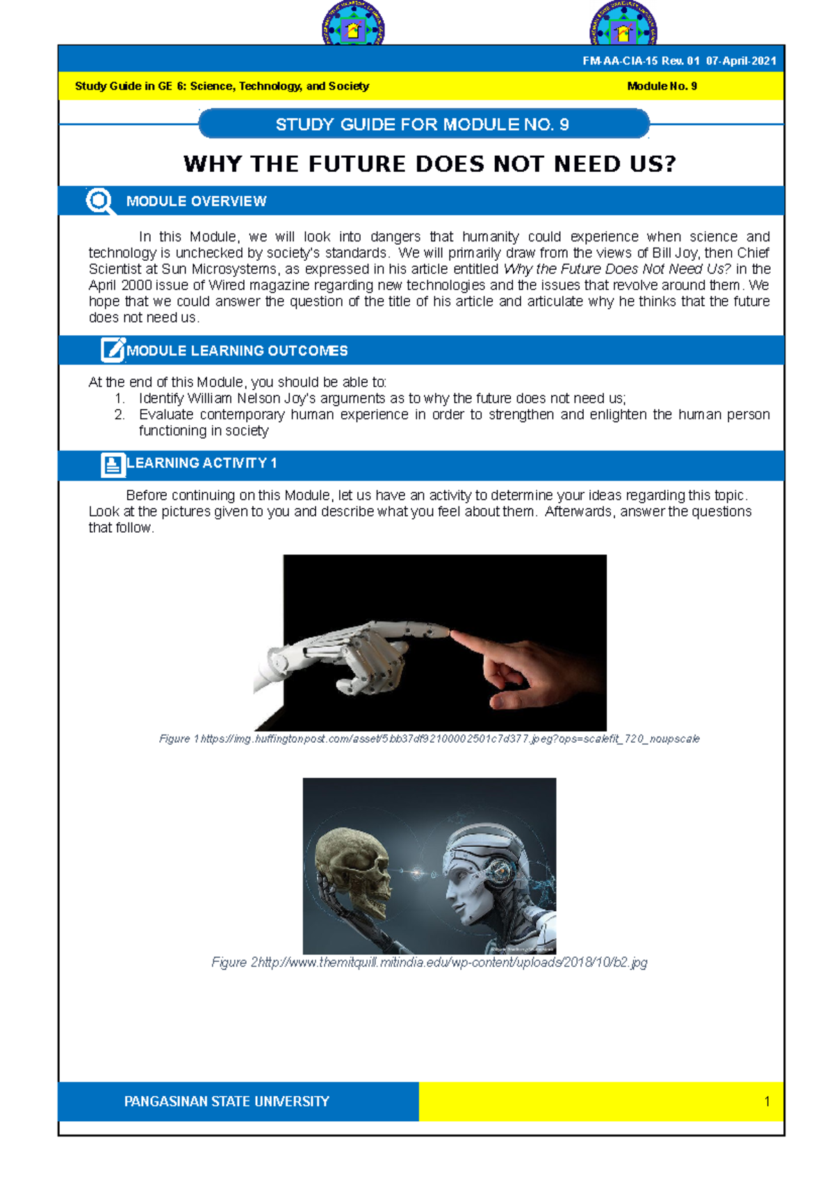GE6 - Study Guide 9 - Analyzing Bill Joy's "Why the Future Doesn't Need ...
