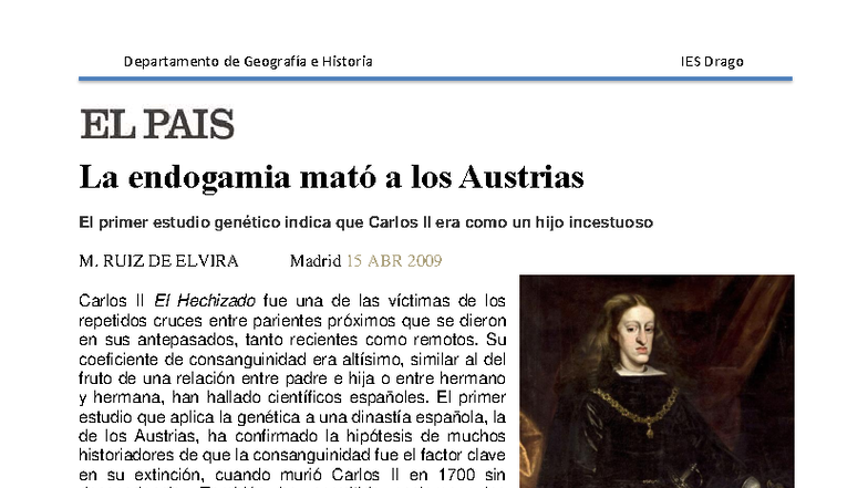 La endogamia y la extinción de los Austrias: Estudio Genético - Studocu