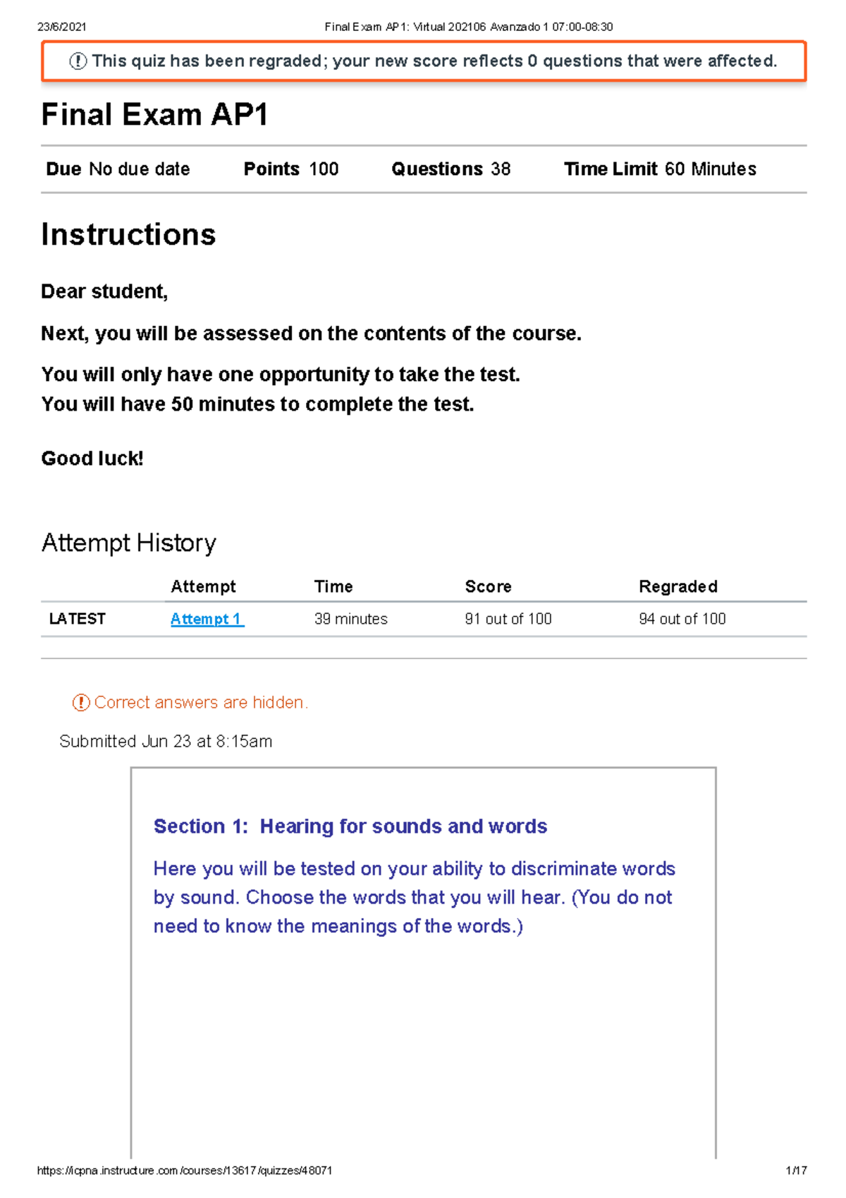 Final Exam AP1: Listening and Pronunciation Assessment - Studocu