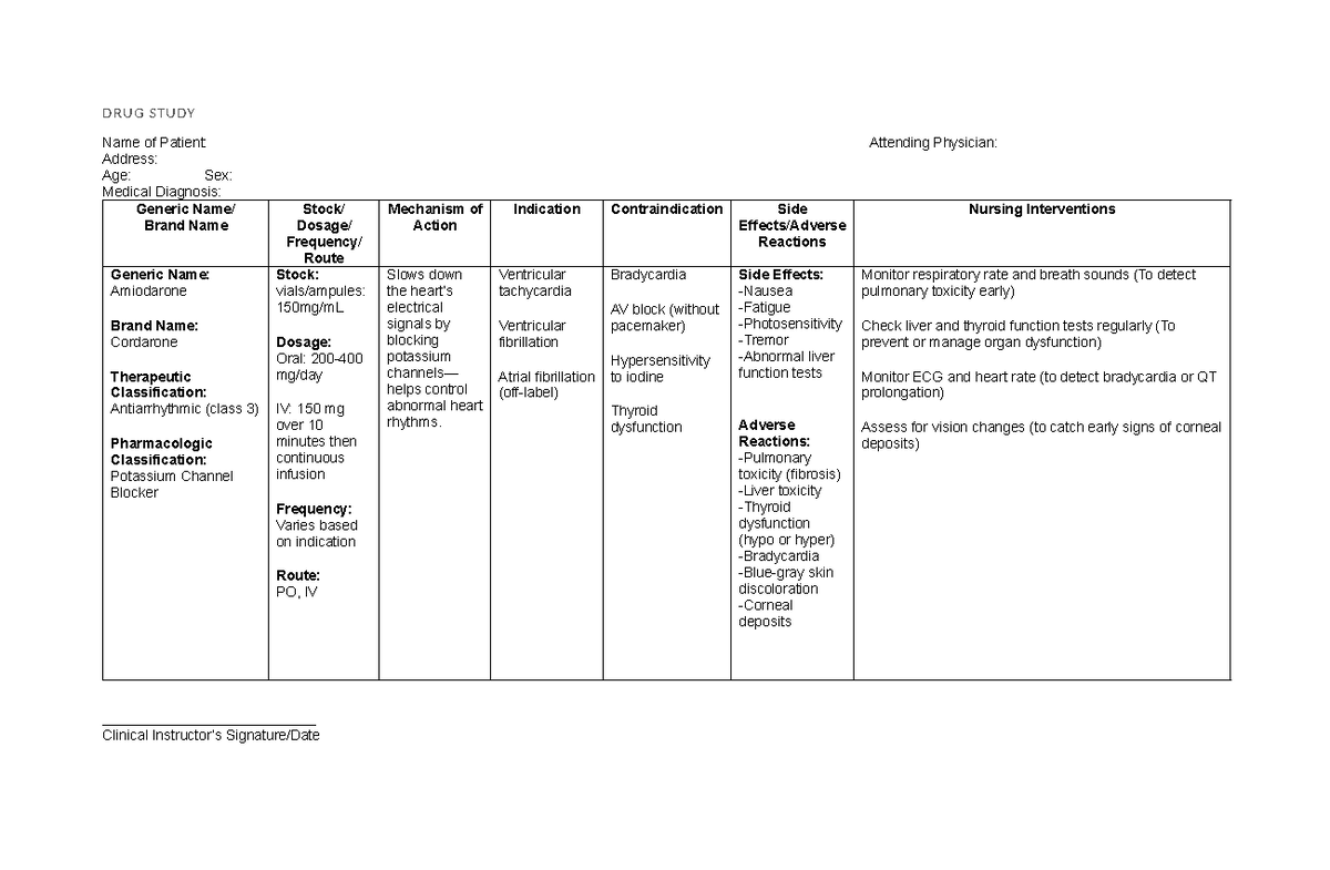 Amiodarone-DRUG STUDY - DRUG STUDY Name of Patient: Attending Physician ...