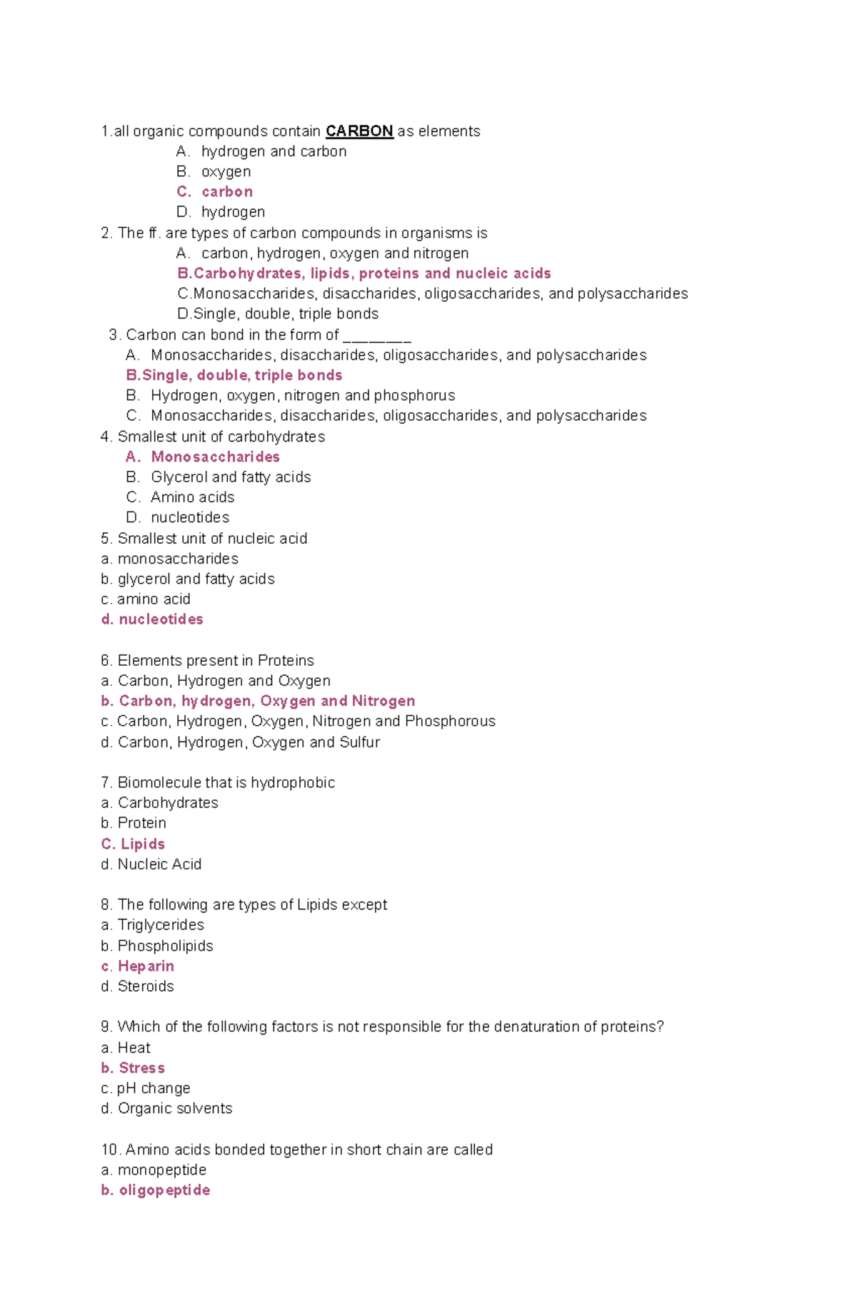 Quiz 6 - Carbon Compounds and Biomolecules in Organisms - Studocu