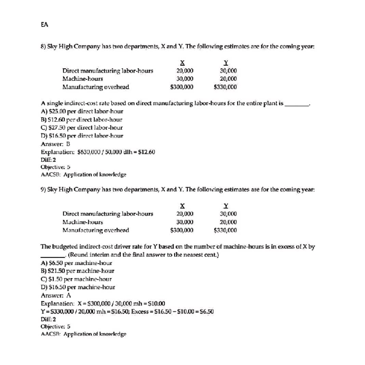 MATH211 QUIZ 206 - Ydyd - EA 8) Sky High Company has two departments, X ...