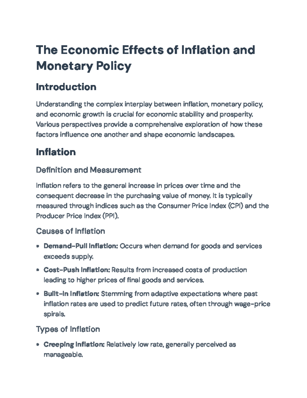 The Economic Effects of Inflation and Monetary Policy: An Analysis ...