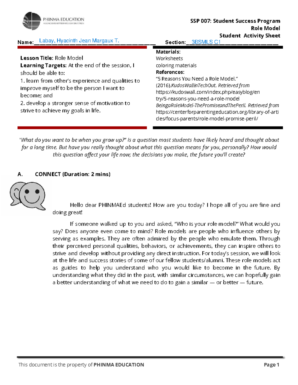 4-SSP007 ROLE- Model SAS SWU - Role Model Student Activity Sheet - Studocu