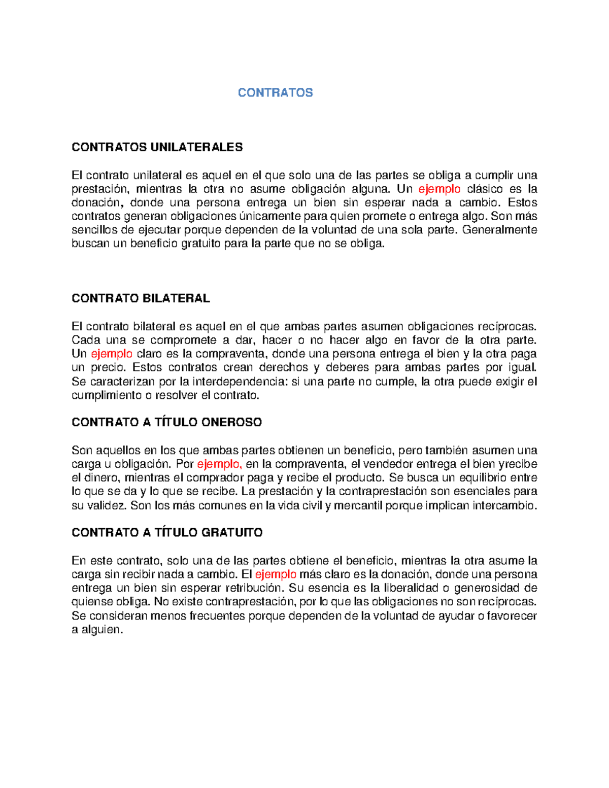 Clasificación de Contratos: Unilaterales y Bilaterales - Studocu