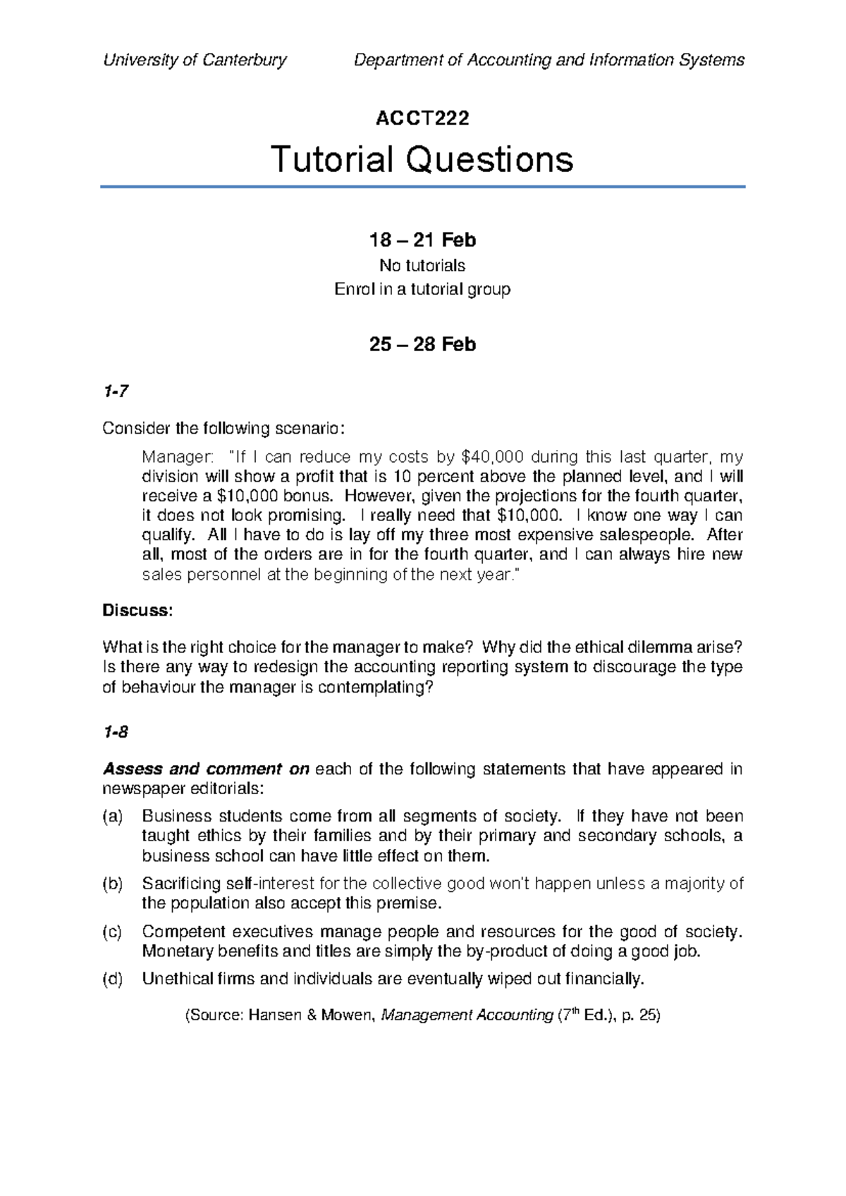 ACCT222 Tutorial Questions - University of Canterbury Department of ...