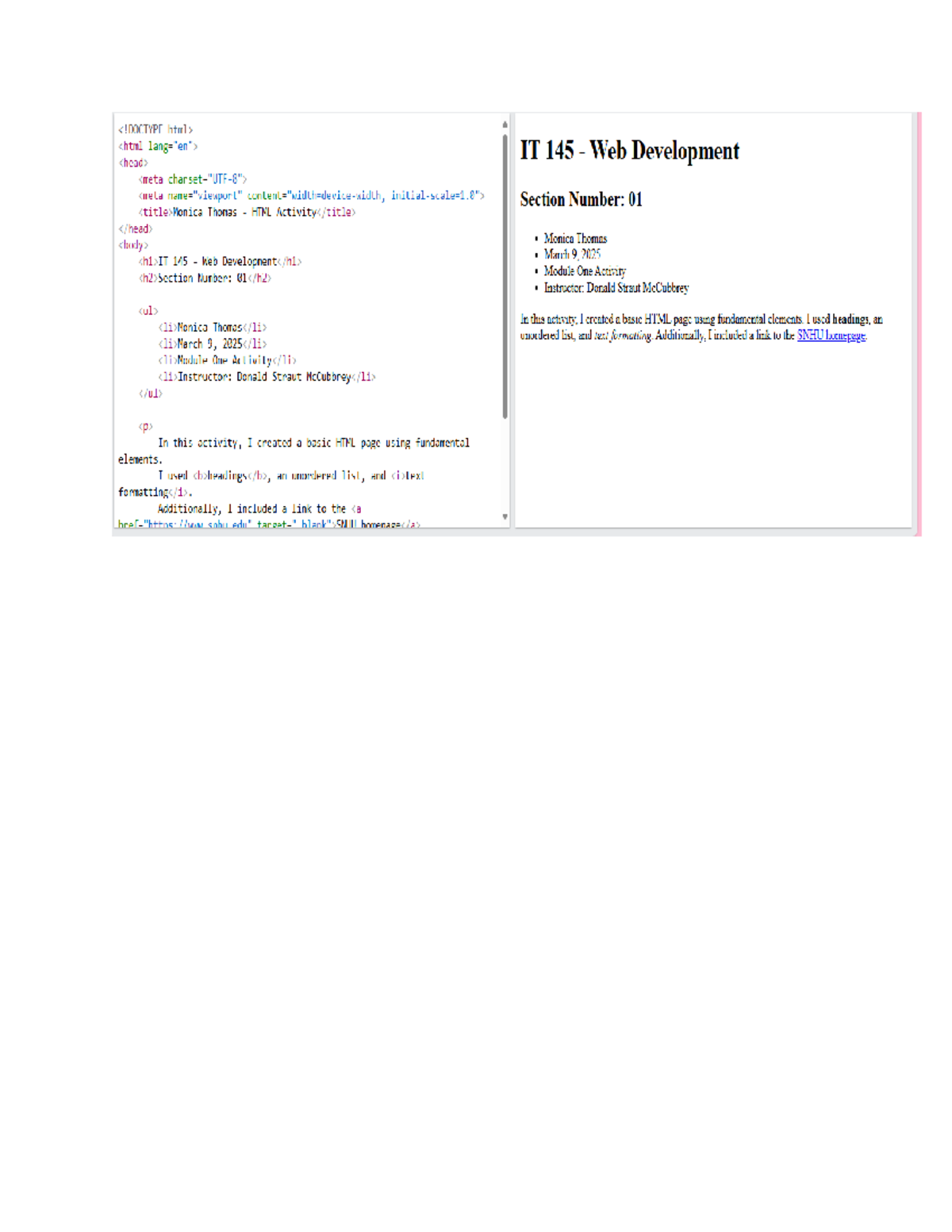 IT 145 Mod 1 Activity: Basic HTML Page Creation by Monica Thomas - Studocu