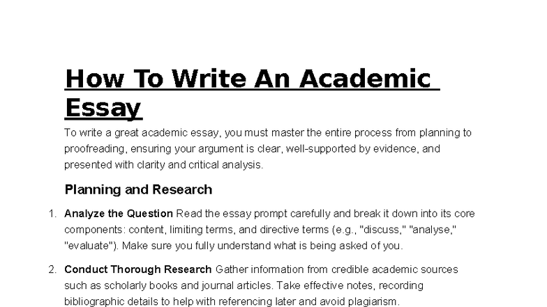 Academic Essay Writing Guide: Mastering the Process - Studocu