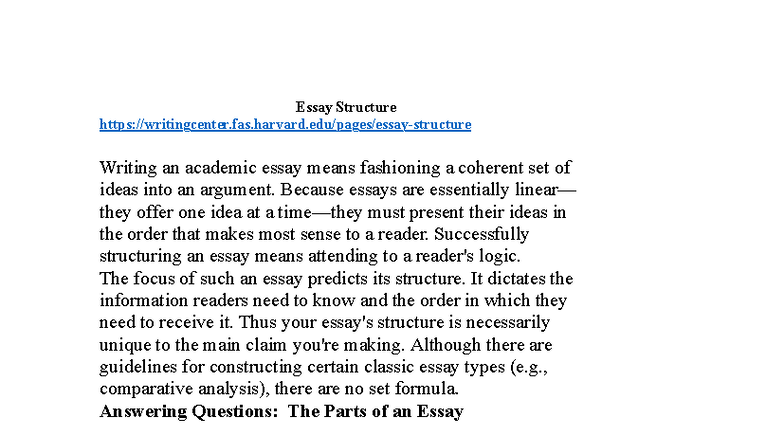 Harvard WC - Essay Structure: Crafting Coherent Arguments - Studocu