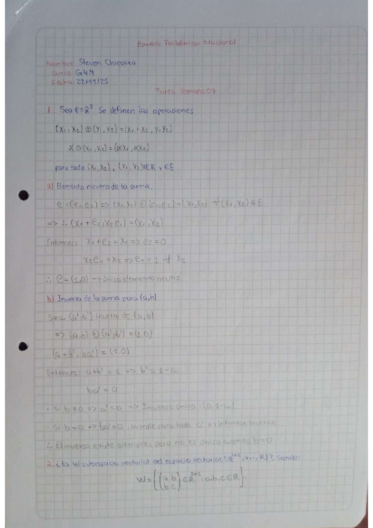 Tarea 07: Operaciones en Espacios Vectoriales - Álgebra GuM - Studocu