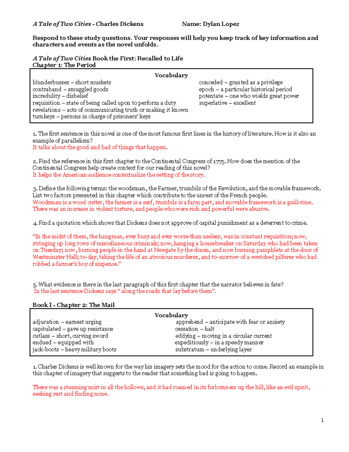 A Tale of Two Cities - study guide - complete - A Tale of Two Cities ...