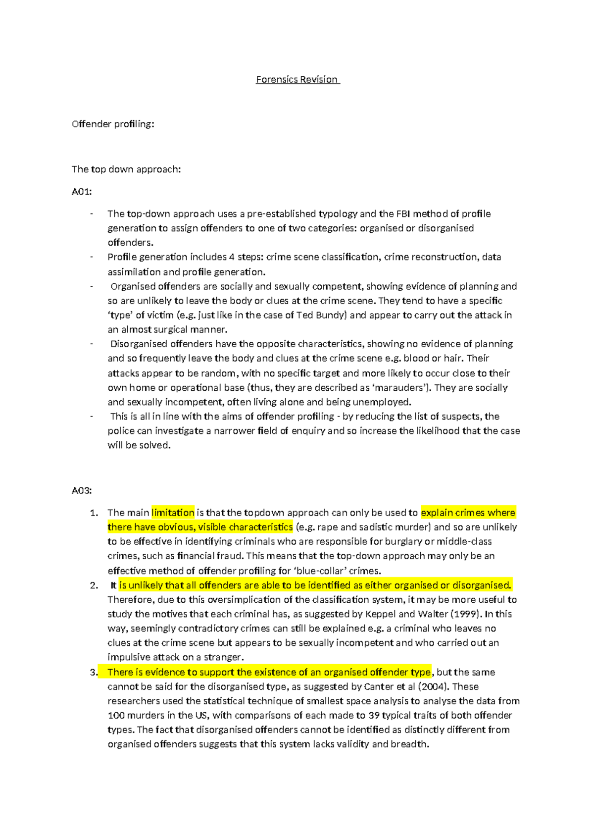 Forensics Revision Notes: Offender Profiling and Theories of Crime ...