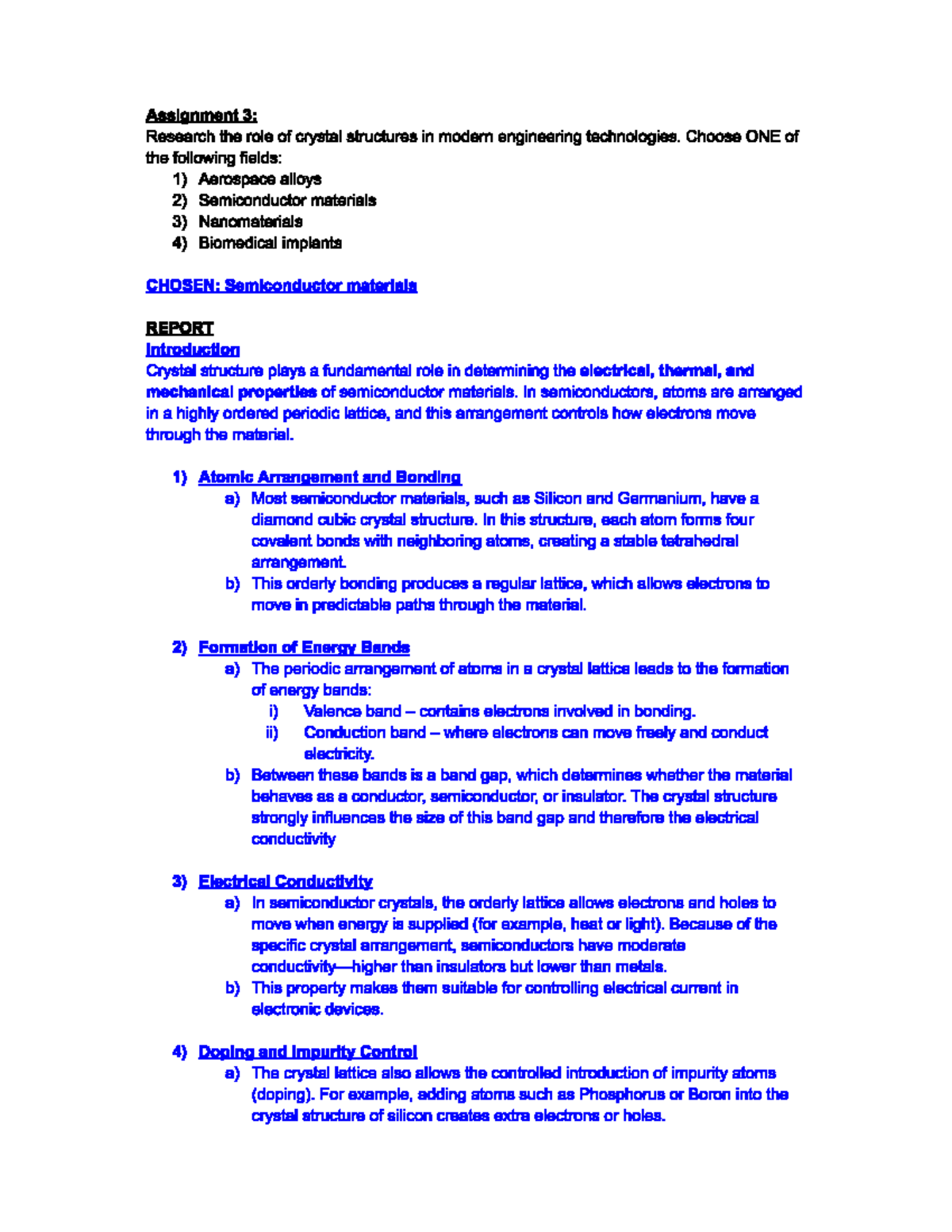 Assignment 3: Role of Crystal Structures in Semiconductor Materials ...
