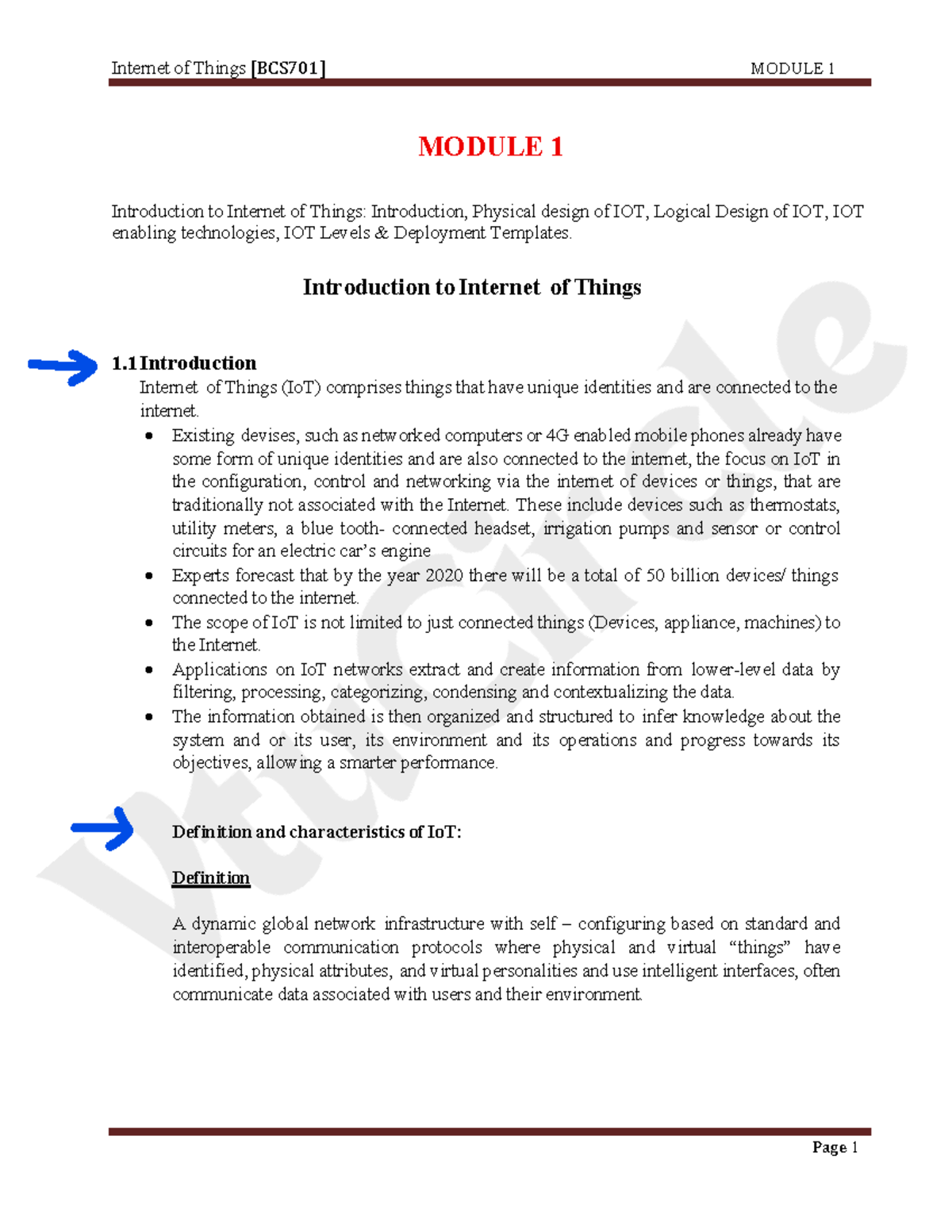 BCS701 Module 1: Introduction to Internet of Things Concepts and Designs - Studocu