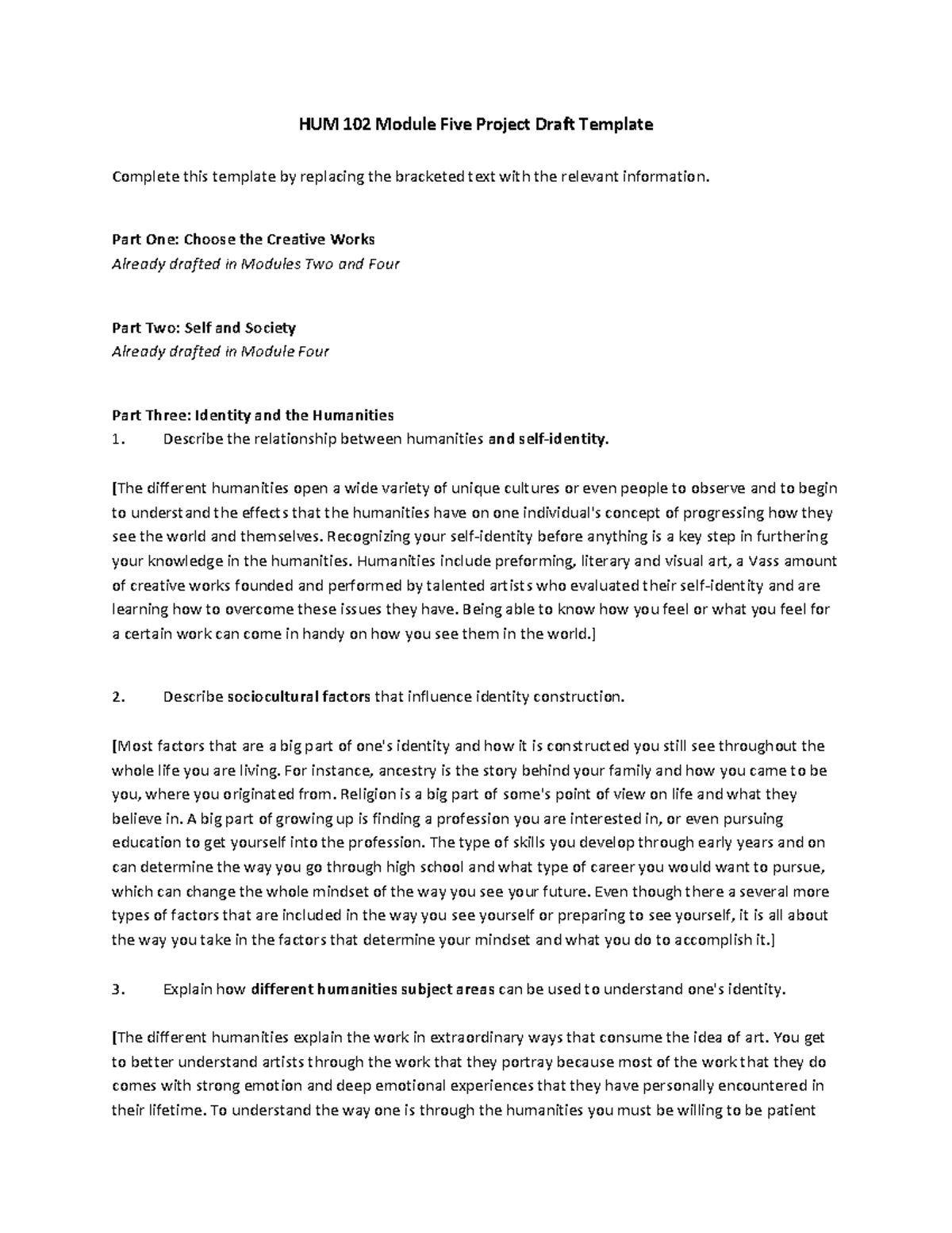 5-1 draft template - notes - HUM 102 Module Five Project Draft Template ...