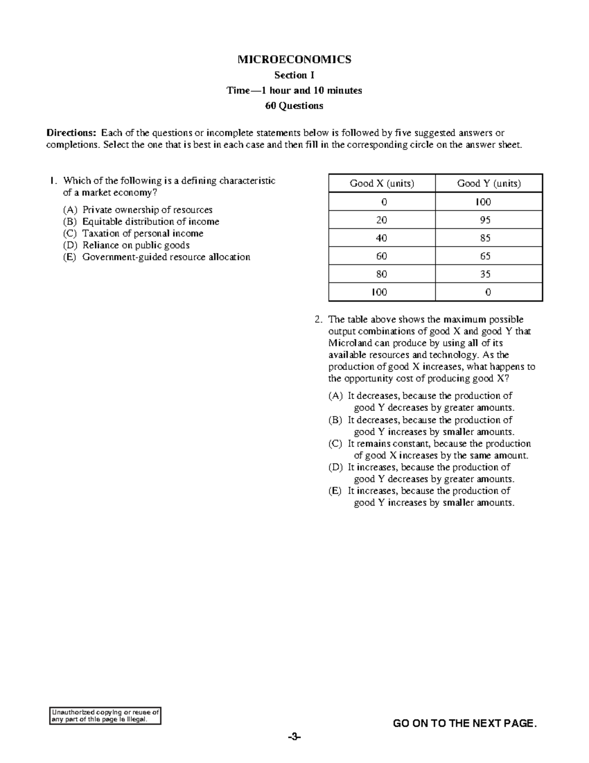 MICROECONOMICS Midterm Exam Review - Section I (60 Questions) - Studocu