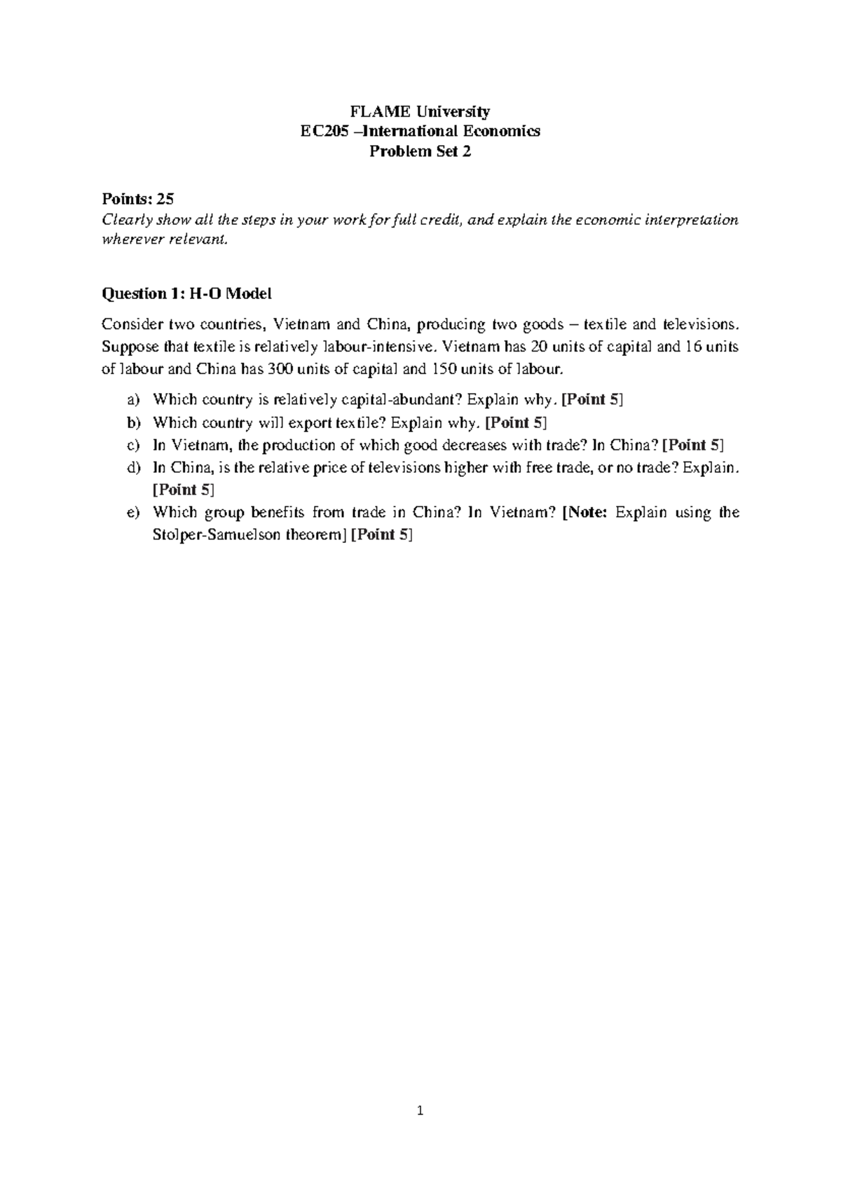 EC205 - International Economics Problem Set 2: H-O Model Analysis - Studocu