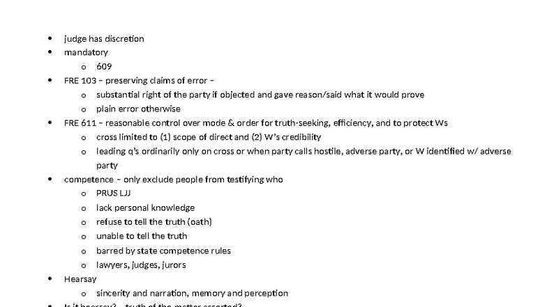 Evidence Attack: FRE 609, 611, Hearsay, and Admissibility Rules - Studocu