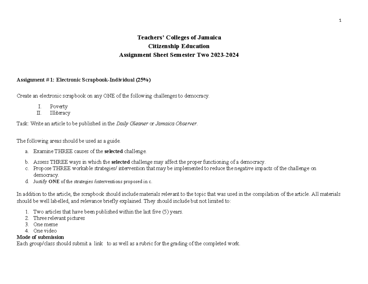 Citizenship Education Assignment: Challenges to Democracy - Summer 2023-2024 - Studocu