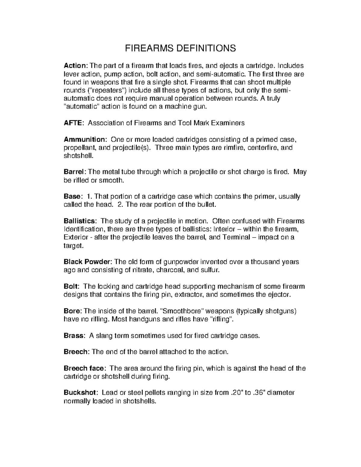Firearms Definitions - Key Terms and Concepts in Forensic Science - Studocu