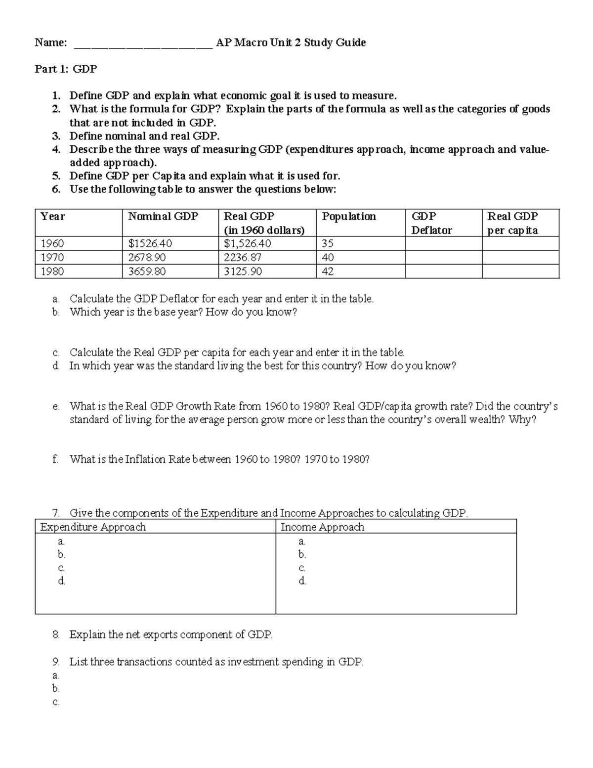AP Macro Unit 2 Study Guide: GDP, CPI, and Unemployment Concepts - Studocu