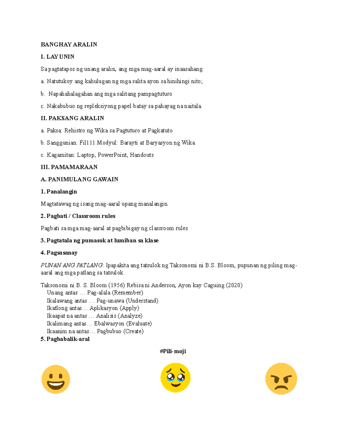 Banghay Aralin - Unang Aralin: Rehistro ng Wika sa Pagtuturo - Studocu