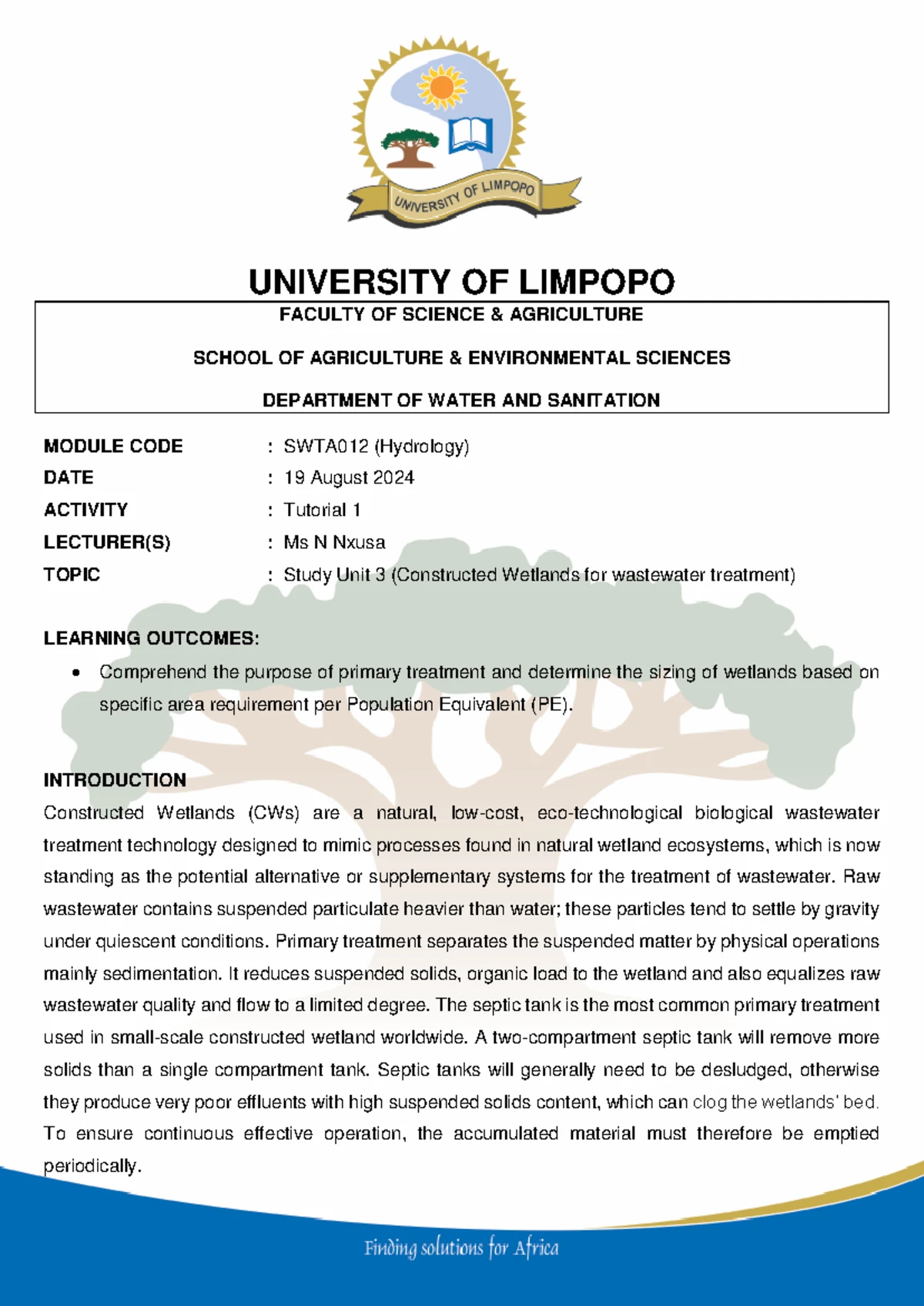 SWTA021 Water Pollution Assignment 1 - Research & Group Work 2025 - Studocu