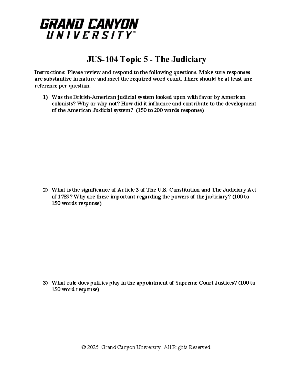 JUS-104 Topic 5 Judiciary Worksheet: Key Questions & Insights - Studocu