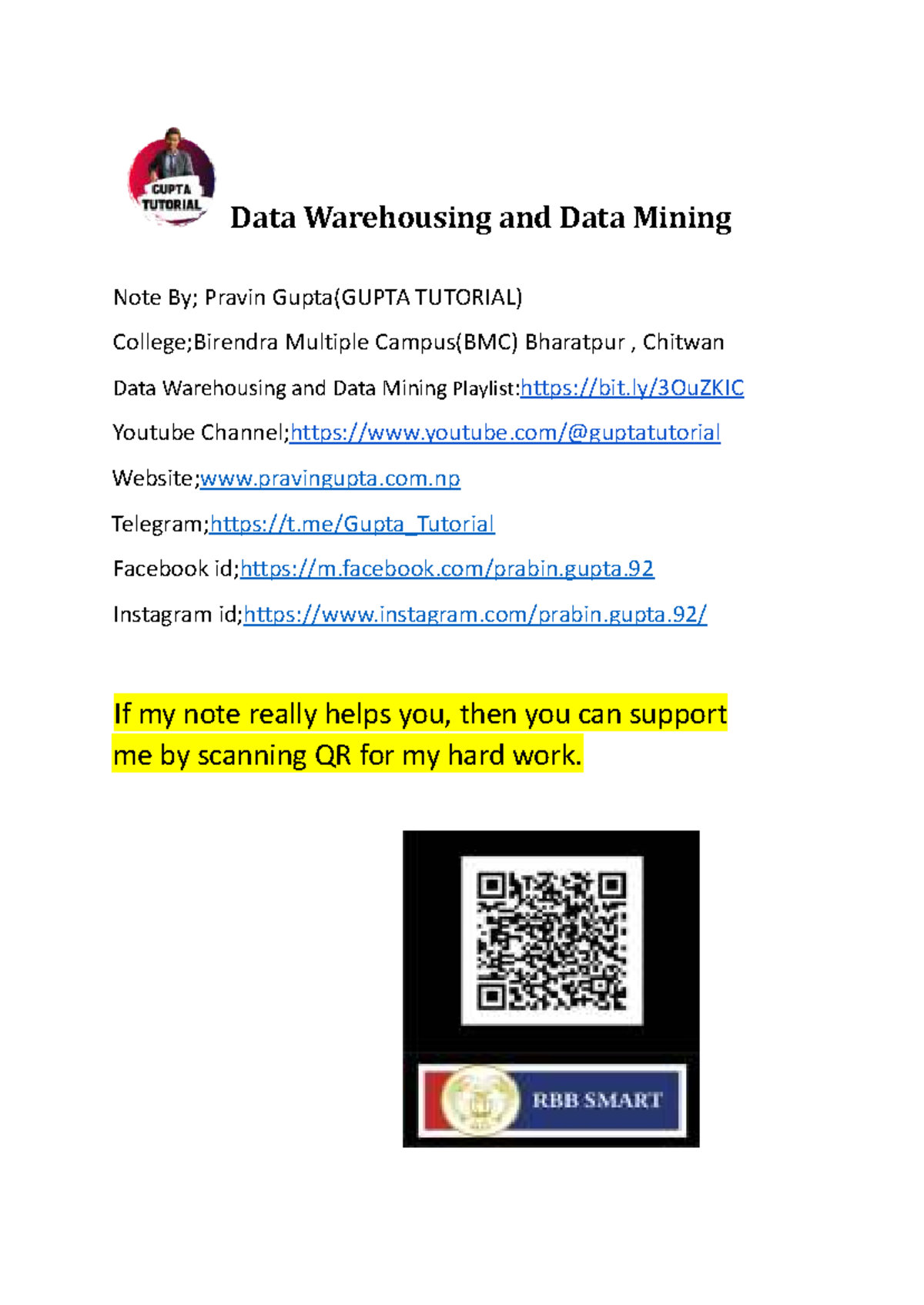 Data Warehousing & Data Mining Notes - Unit 6 (BMC) - Studocu