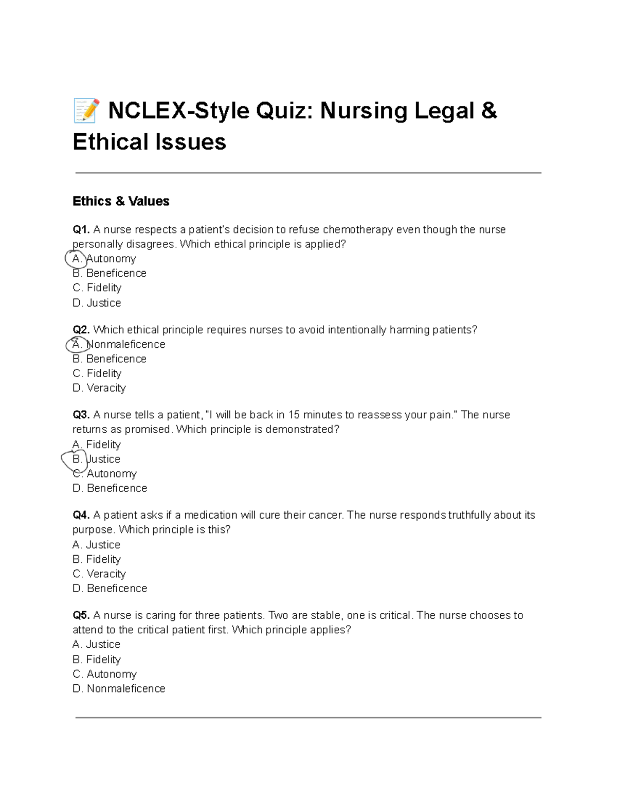Quiz: Nursing Legal Ethical Issues - Negligence & Malpractice - Studocu