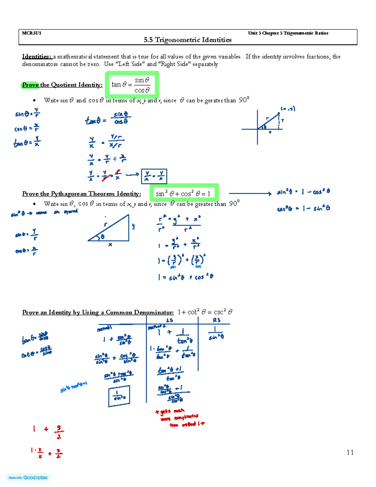 MCR3U1 Unit 5 Trigonometric Ratios & Identities Notes - Studocu