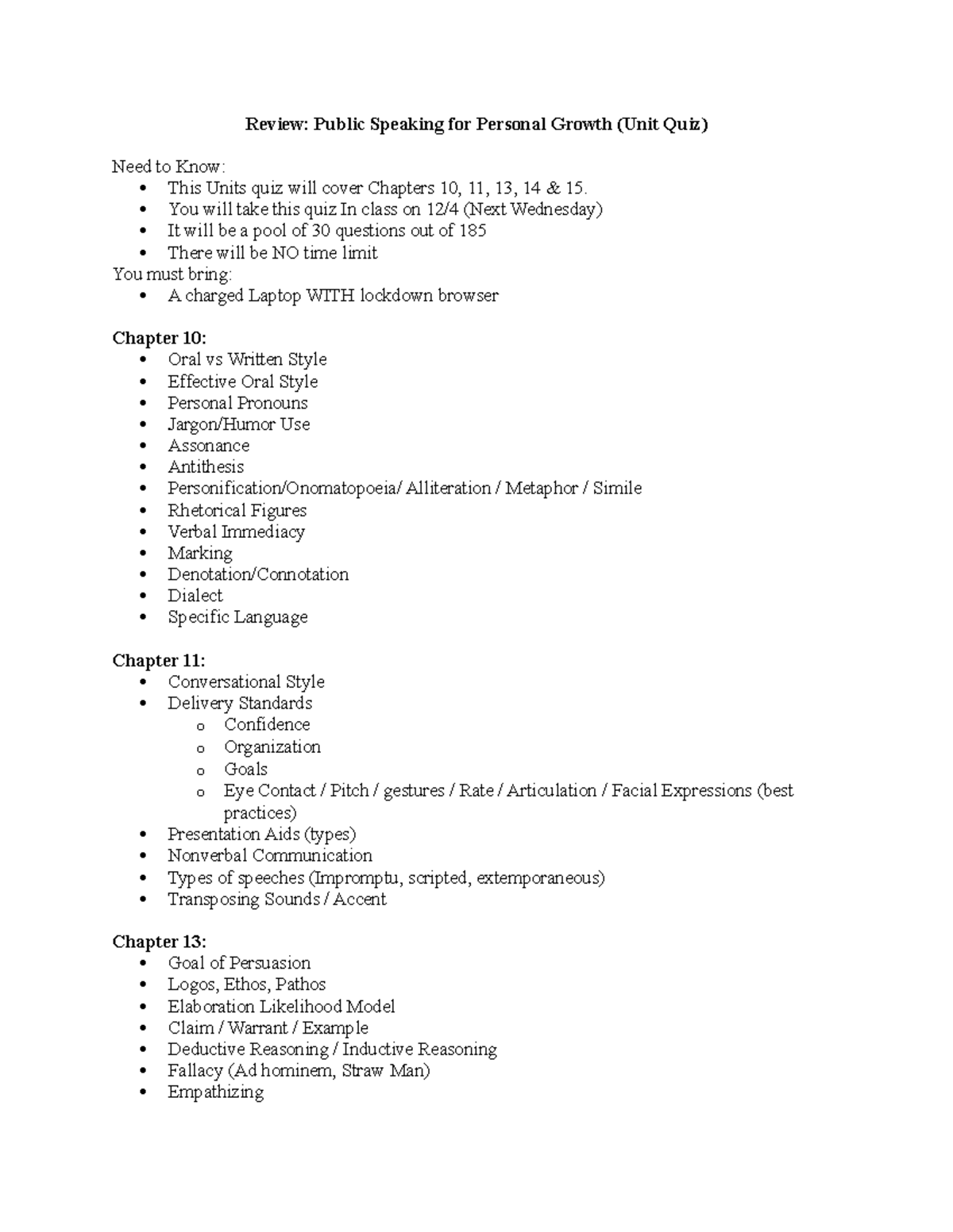 Public Speaking (Unit Quiz) Review: Chapters 10-15 Insights - Studocu
