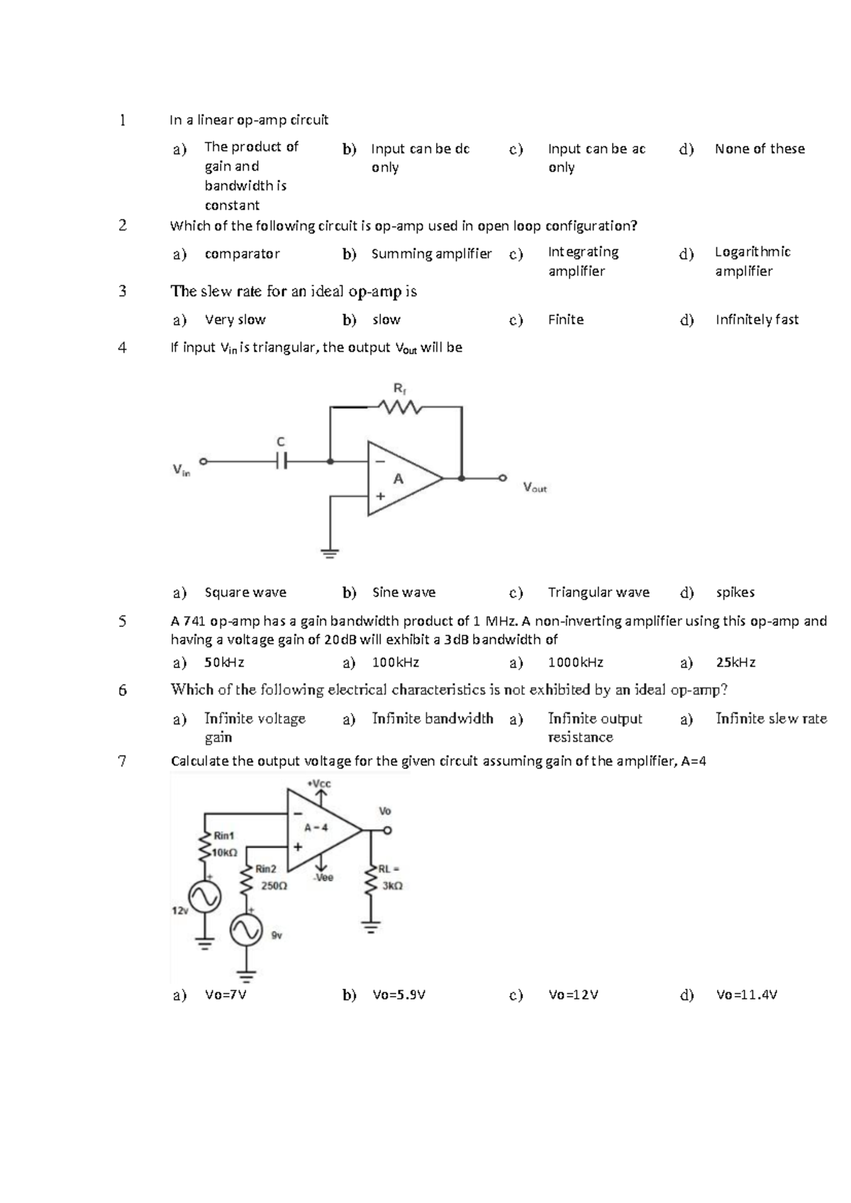 LIC 1 - MCQ on Linear Circuits and Amplifiers - Studocu