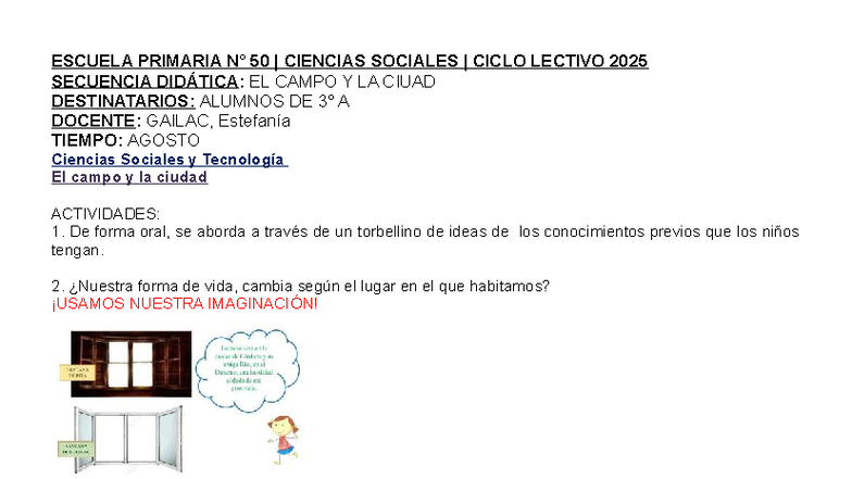 Secuencia Didáctica: Campo y Ciudad - Ciencias Sociales 2025 - Studocu