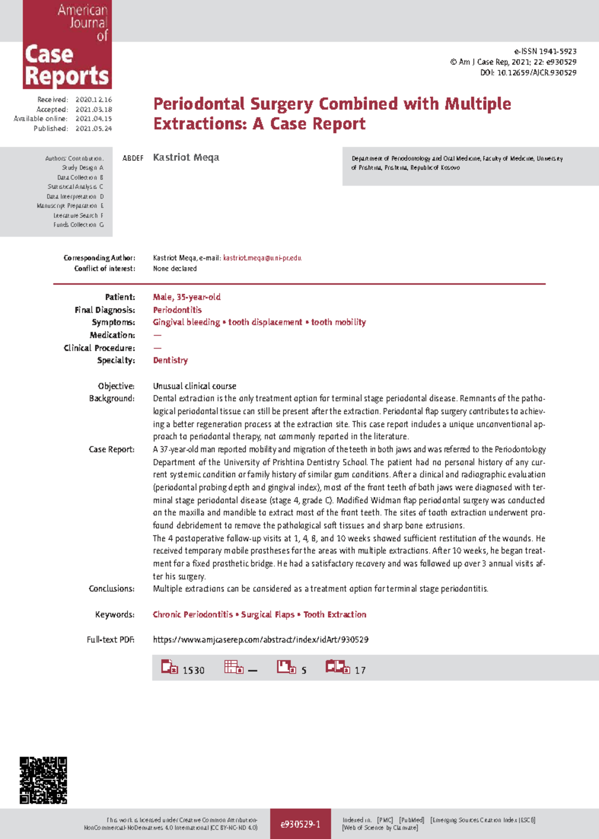 Periodontal Surgery with Multiple Extractions: A Case Report (Am J Case ...