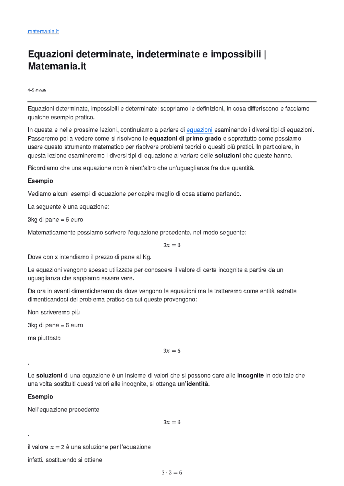 Tipi di Equazioni: Determinate, Indeterminate e Impossibili - Studocu