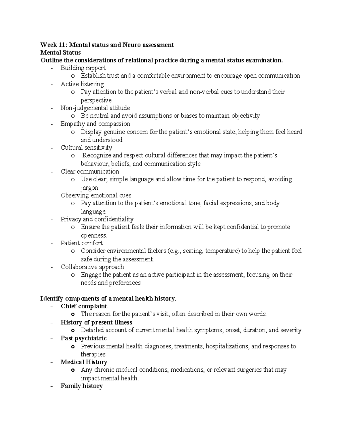 Week 11 - Mental Status & Neuro Assessment - Key Concepts & Tools - Studocu