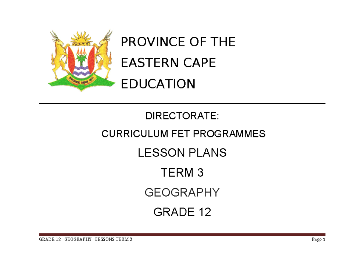Grade 12 Geography Term 3 Lesson Plans and Activities - Studocu
